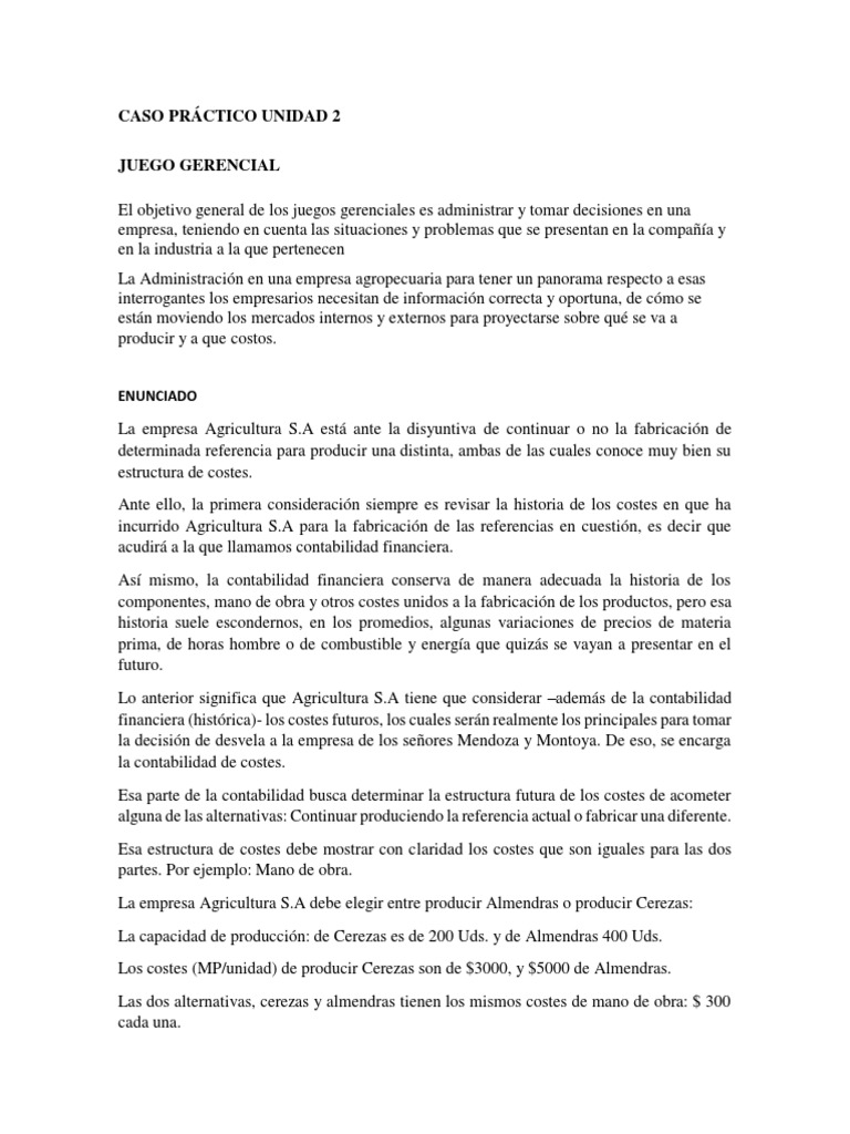 Caso Práctico Unidad 2 Juego Gerencial | PDF | Empresas | Contabilidad