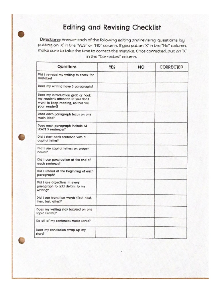 Editing and Revising Checklist | PDF