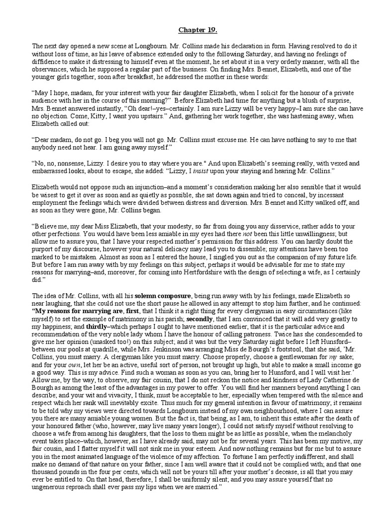 Mr. Collins Proposes to Elizabeth | PDF | Pride And Prejudice