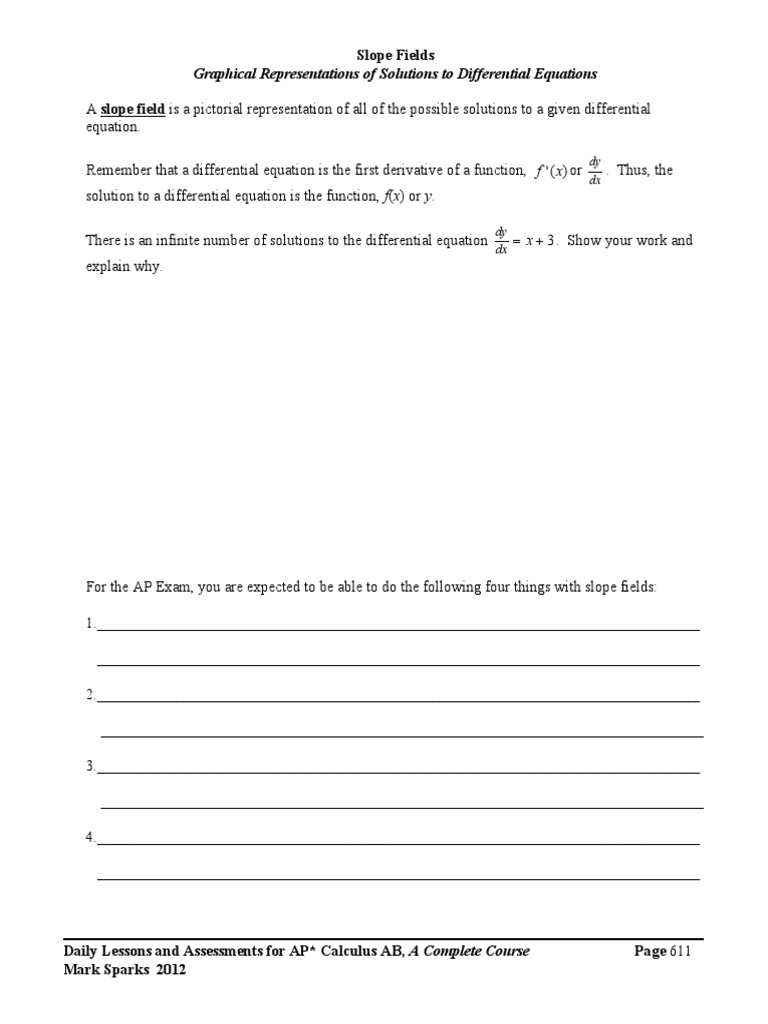 Slope Fields Notes 1 | PDF | Slope | Equations