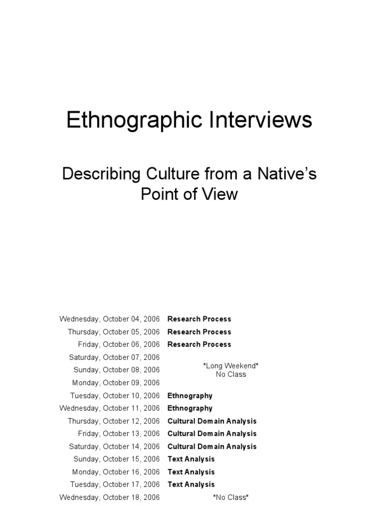 Ethnographic Interviews: Describing Culture From A Native's Point of ...