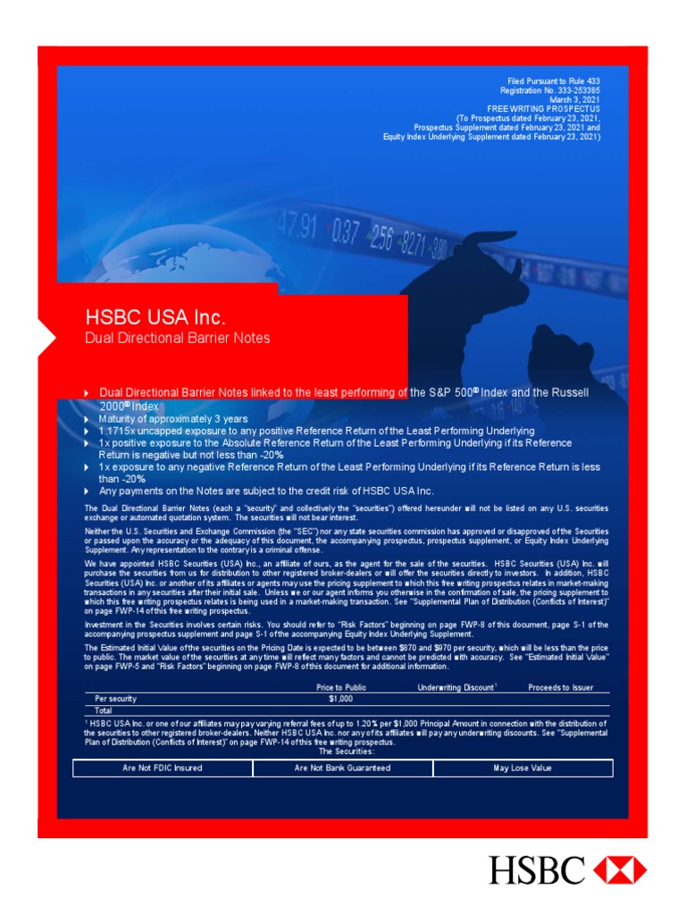 HSBC Usa Inc.: Dual Directional Barrier Notes | PDF | Securities ...