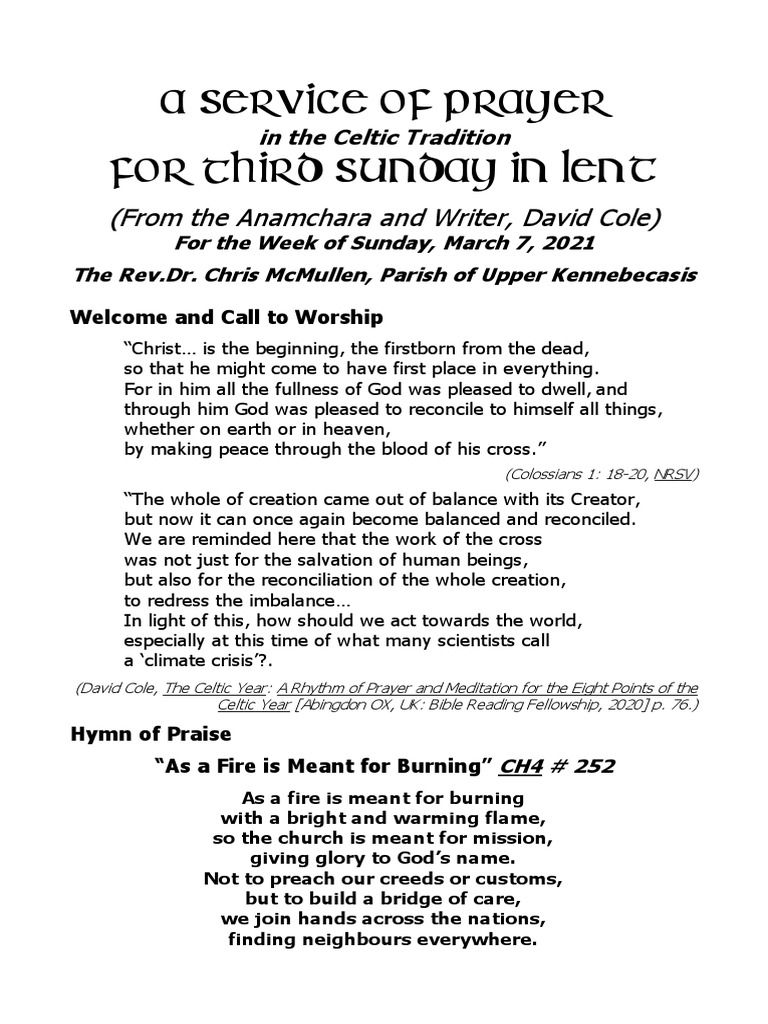Celtic Prayer Service For Lent 3B Mar.07.21 | PDF | Religious Behaviour ...