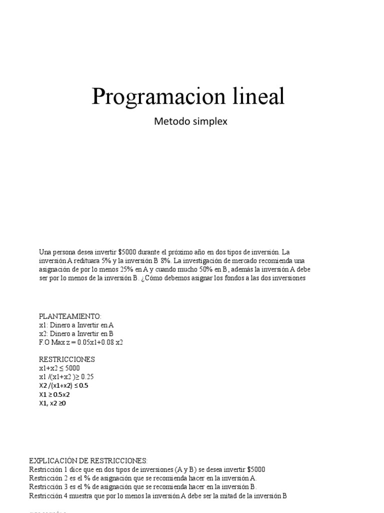 Programacion Lineal Metodo Simplex | PDF