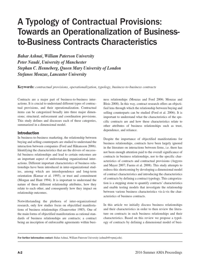 A Typology of Contractual Provisions: Towards An Operationalization of ...