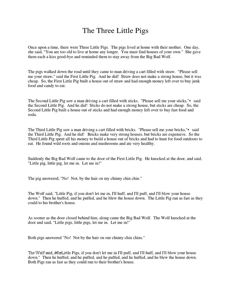 Three Little Pigs Story | PDF | Foods