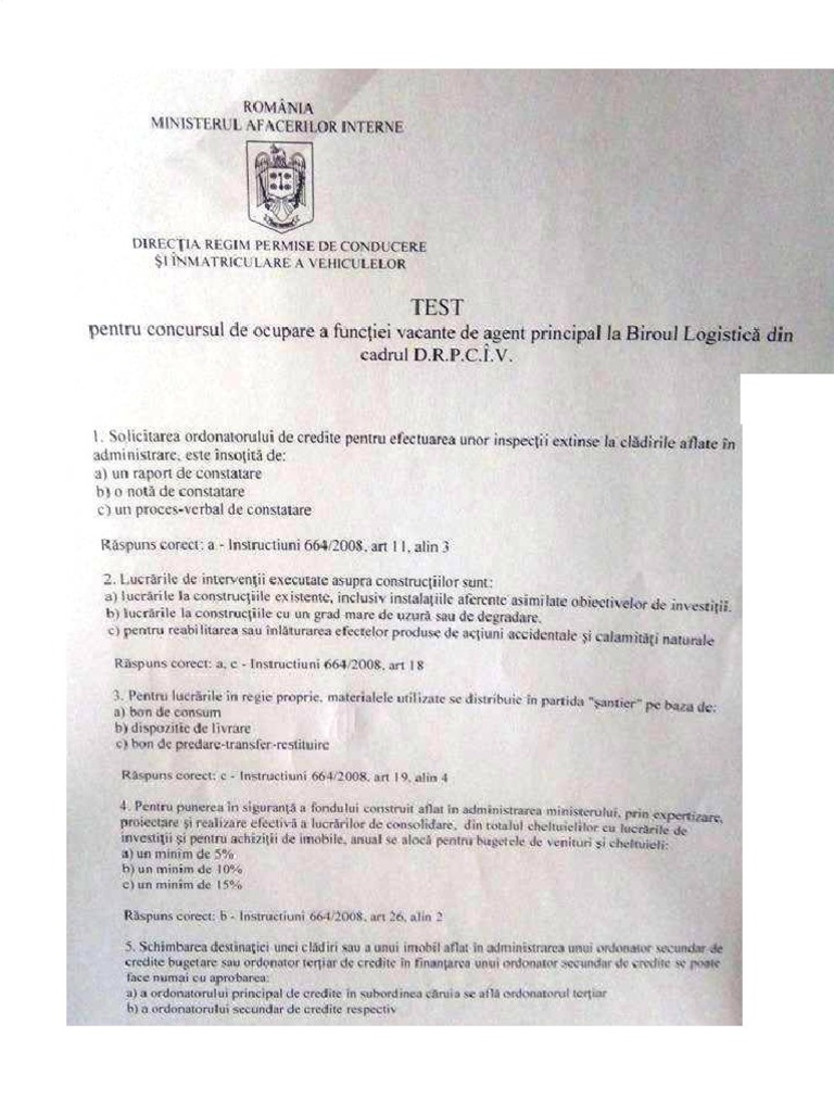 DRPCIV - Biroul Logistic - Teste | PDF