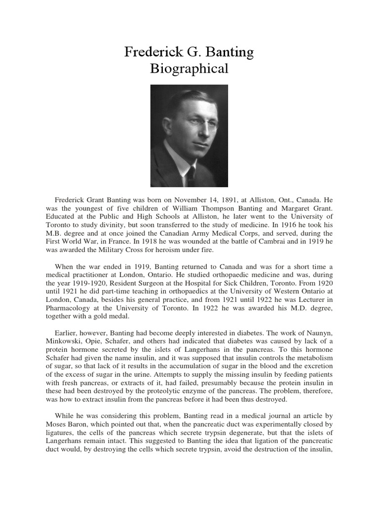 Frederick G. Banting Biography | PDF | Insulin | Pancreas