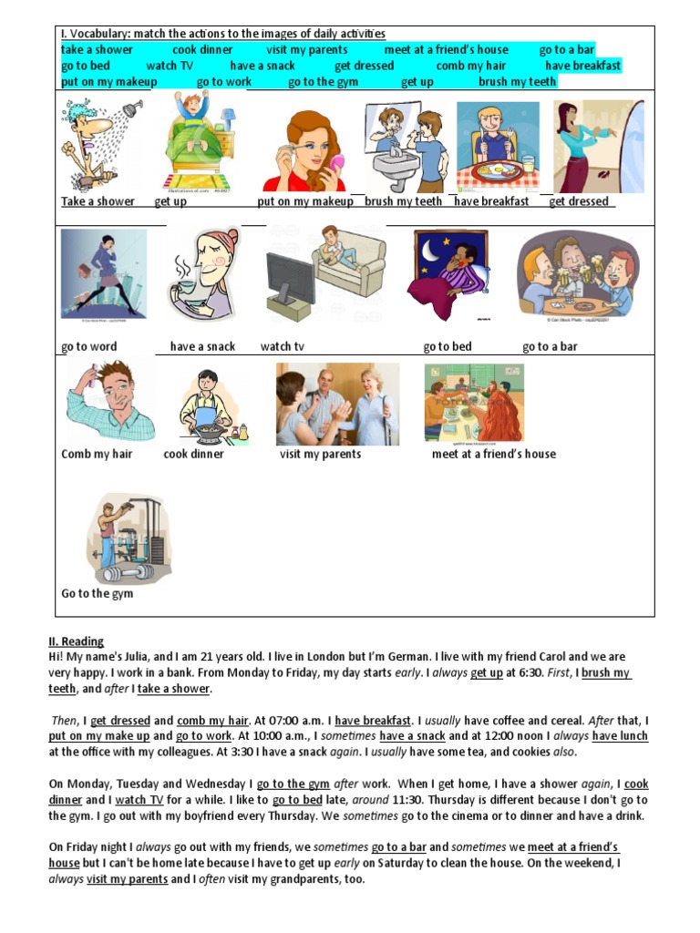 Daily Routines Reading Comprehension - Listening | PDF | Lunch | Dinner