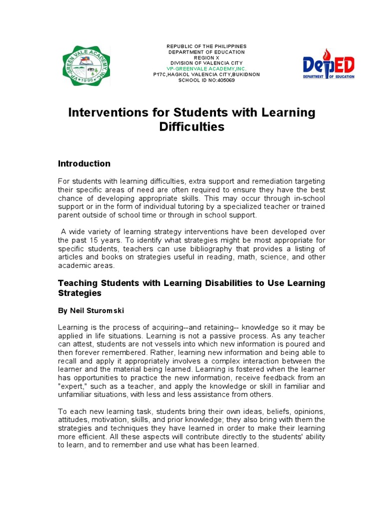 Interventions For Students With Learning Disabilities | PDF ...