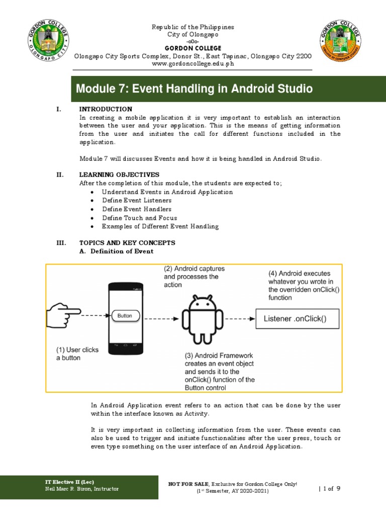 Module 7: Event Handling in Android Studio: Gordon College | PDF ...