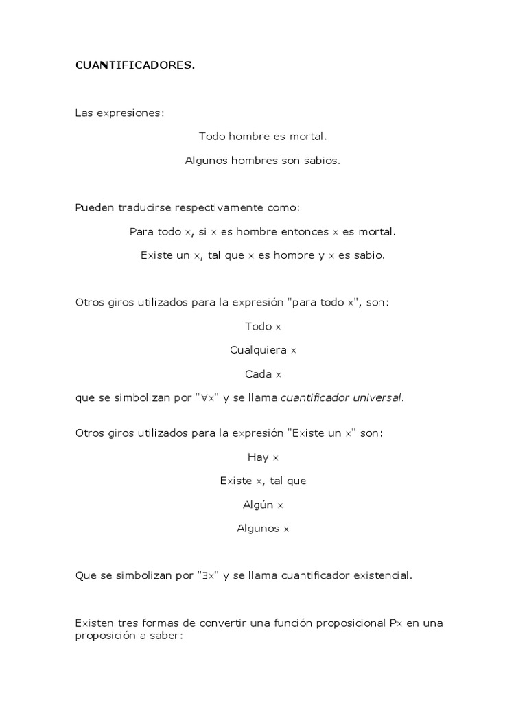 Cuantificadores | PDF | Proposición | Expresiones lógicas