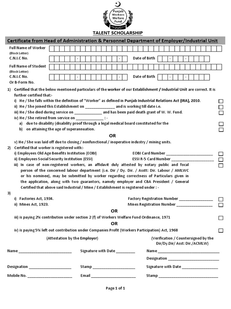 PWWF-TS-Certificate From Head of Administration of Employer | PDF ...