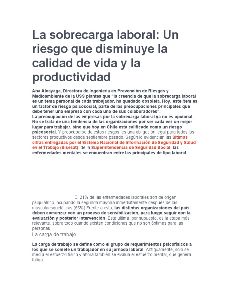 Sobrecarga laboral: Un riesgo que disminuye calidad vida y ...