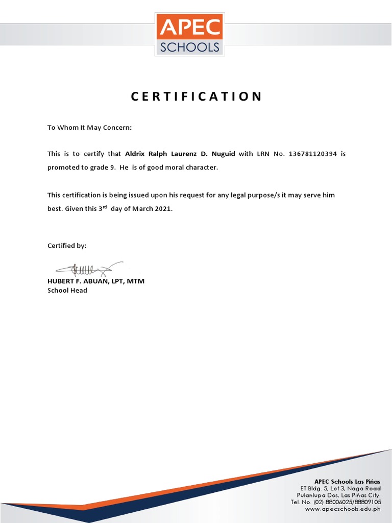 Good Moral of Aldrix | PDF