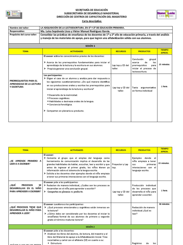 Carta Descriptiva | PDF | Aprendiendo a leer | Literatura