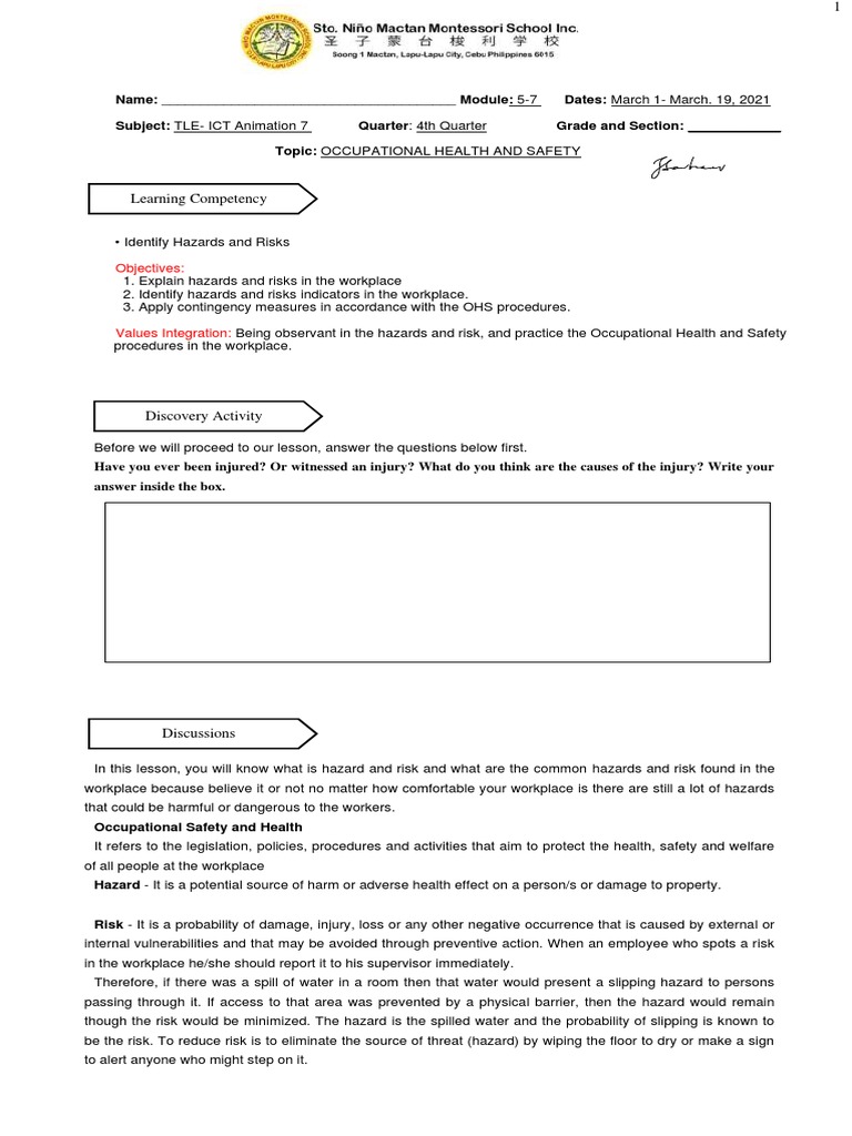 TLE ICT 7 - Week 5-7 (4Q) | PDF | Occupational Safety And Health | Hazards