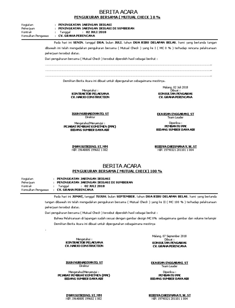 Berita Acara MC.0 % - 100 % | PDF