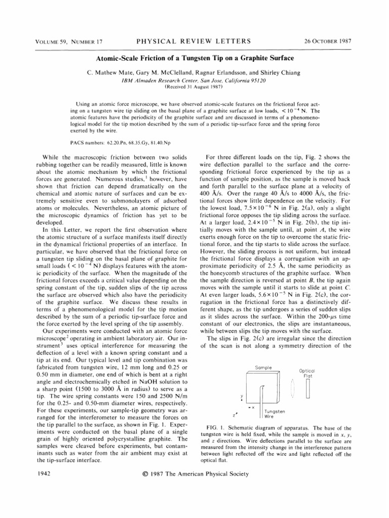 Physical Review: Atomic-Scale Friction A Tip A | PDF | Friction | Atomic Force Microscopy