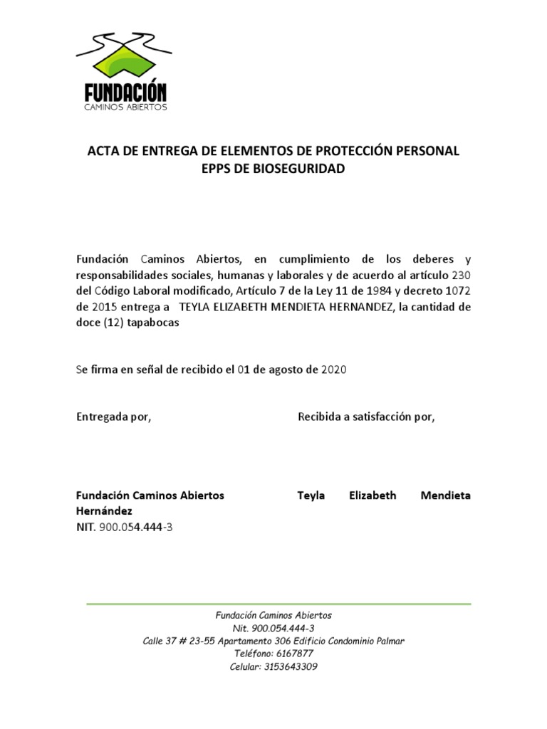 Acta de Entrega de Epps | PDF
