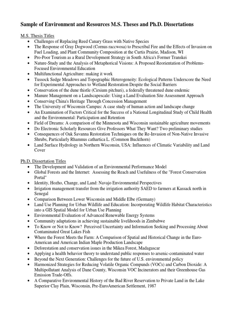 Sample of Environment and Resources M.S. Theses and Ph.D. Dissertations | PDF | Greenhouse Gas ...