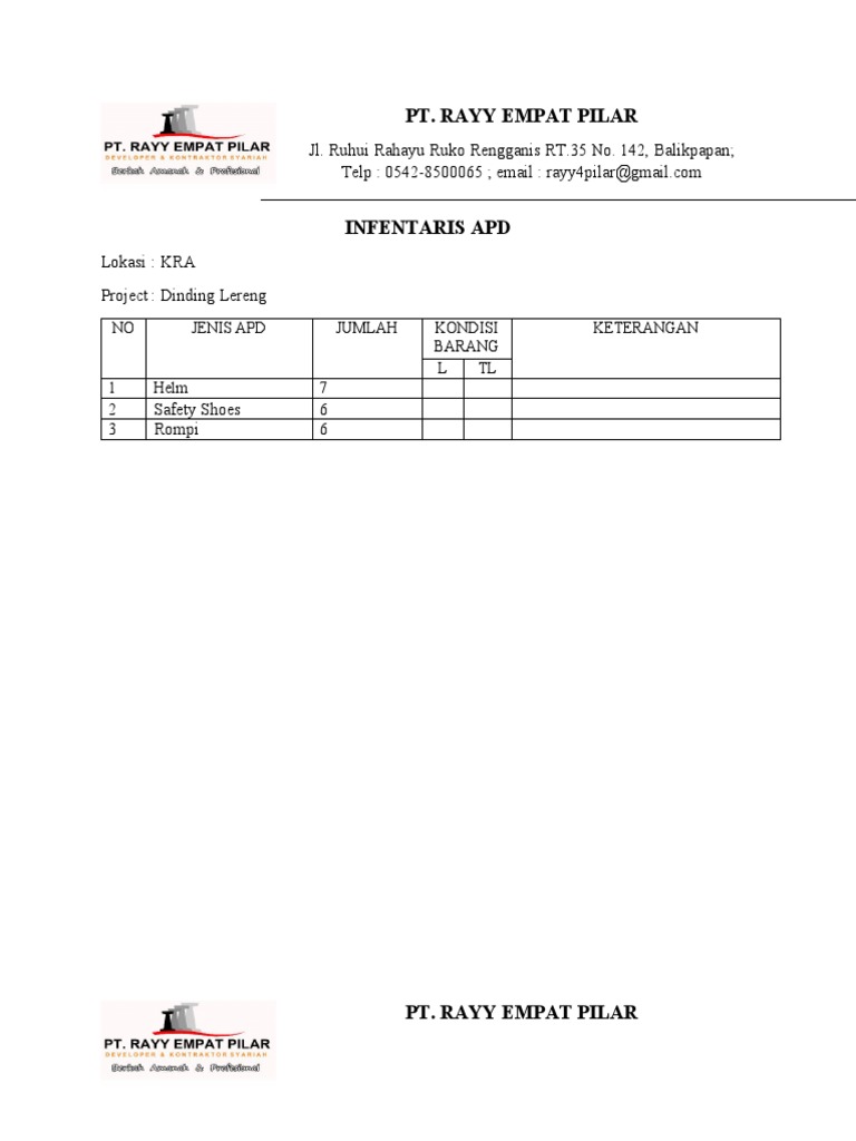 Form Inventaris APD | PDF