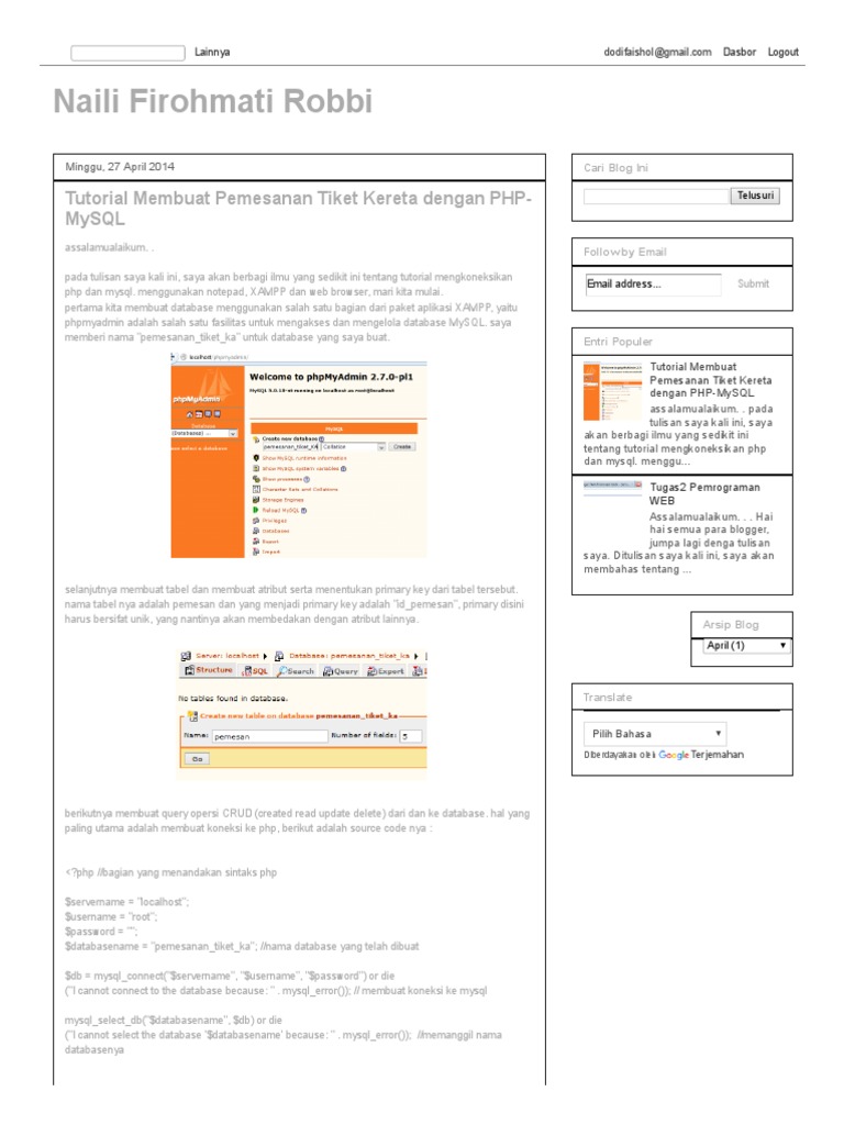 Tutorial Membuat Pemesanan Tiket Kereta Dengan PHP-MySQL | PDF