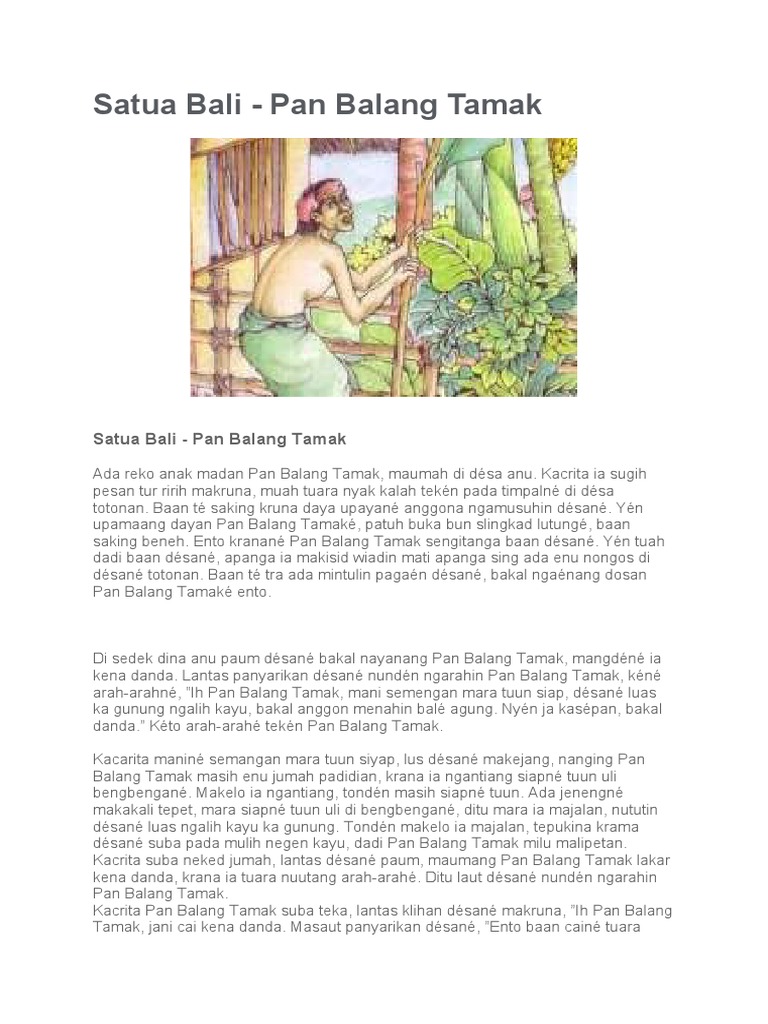Satua Bali - Pan Balang Tamak | PDF