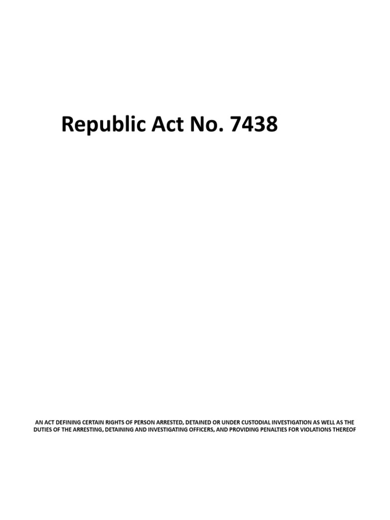 Lecture On RA 7438 Rights of The Accused | PDF | Fine (Penalty) | Right ...