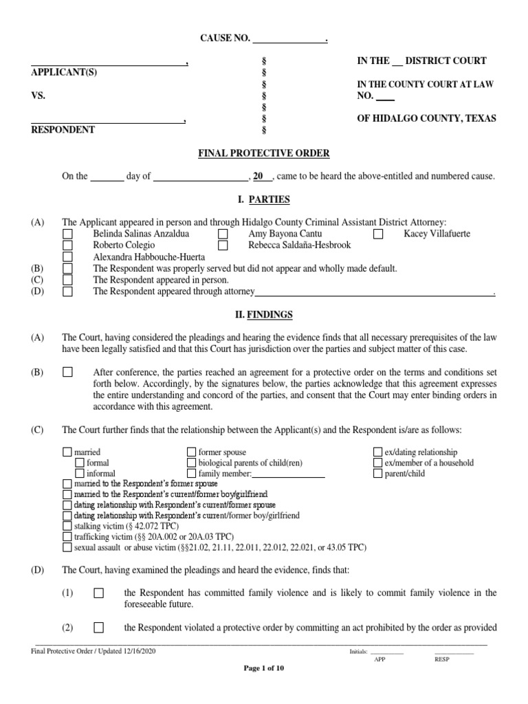 Hidalgo County NEW Final Protective Order.2021 | PDF | Restraining ...