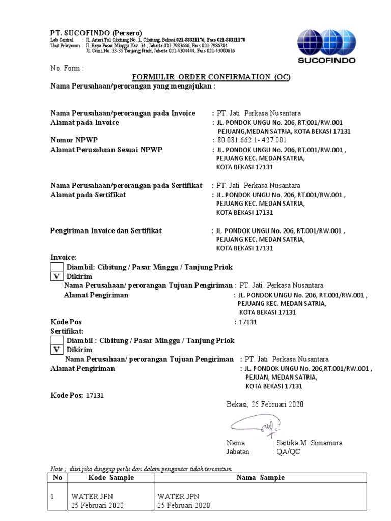 Form Order Request Water PT JPN | PDF