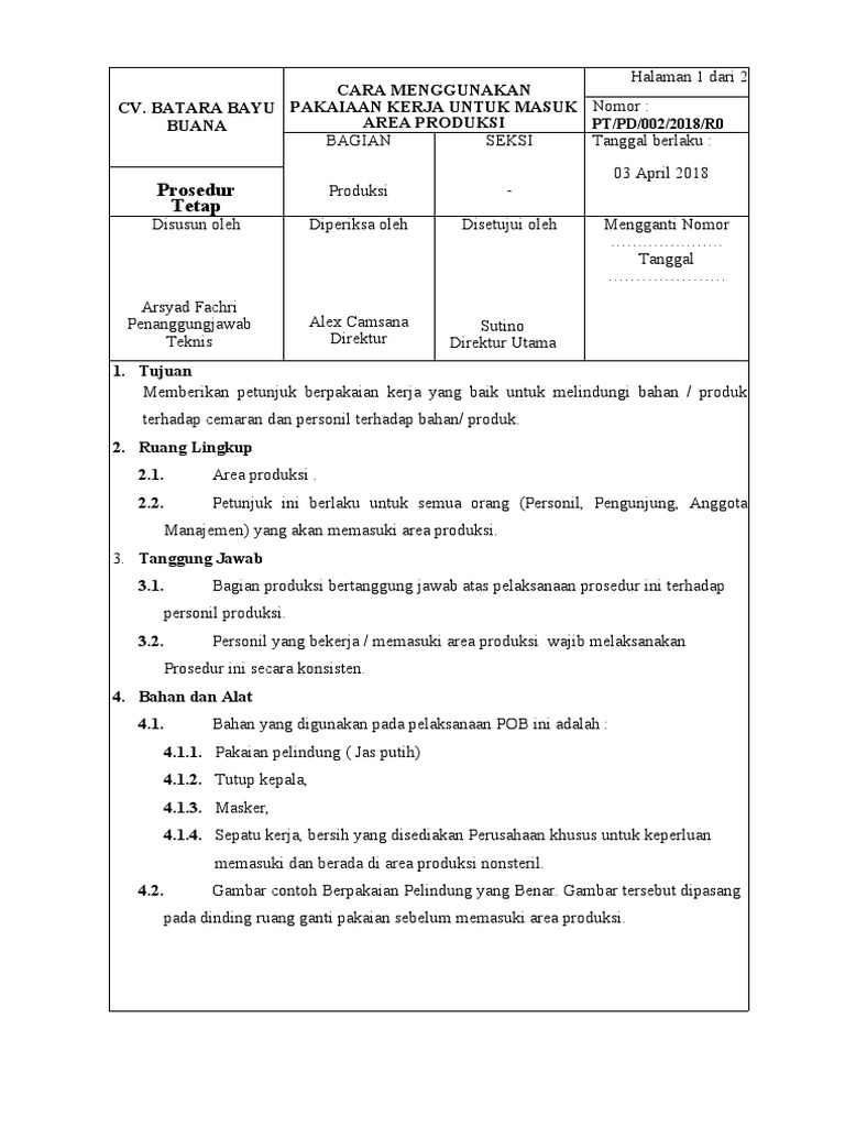 Tata Cara Menggunakan Apd Sebelum Masuk Area Produksi | PDF