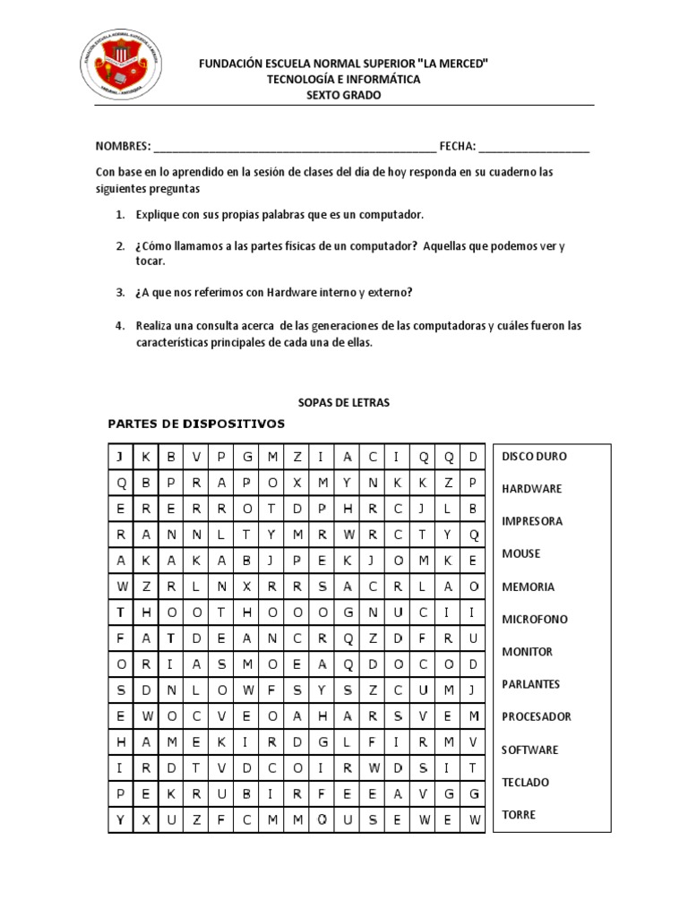 Preguntas sobre Computadores para Sexto Grado | PDF