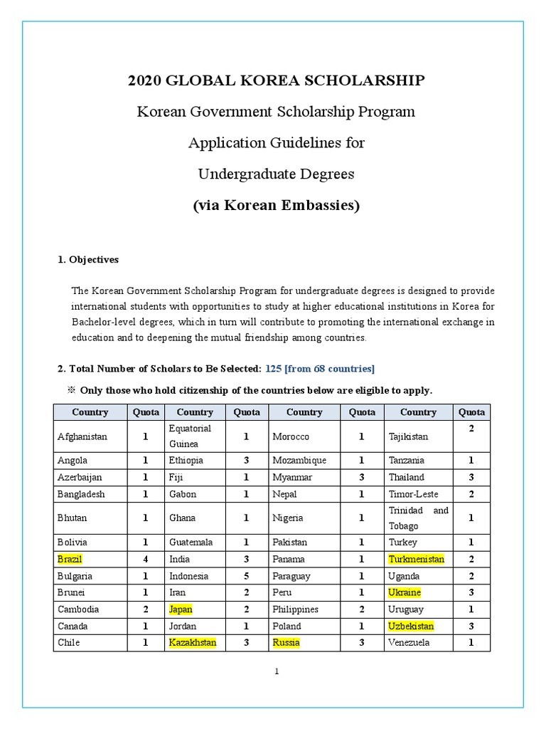 2020 GKS-U Application Guidelines (Korean Embassy Track) | PDF ...