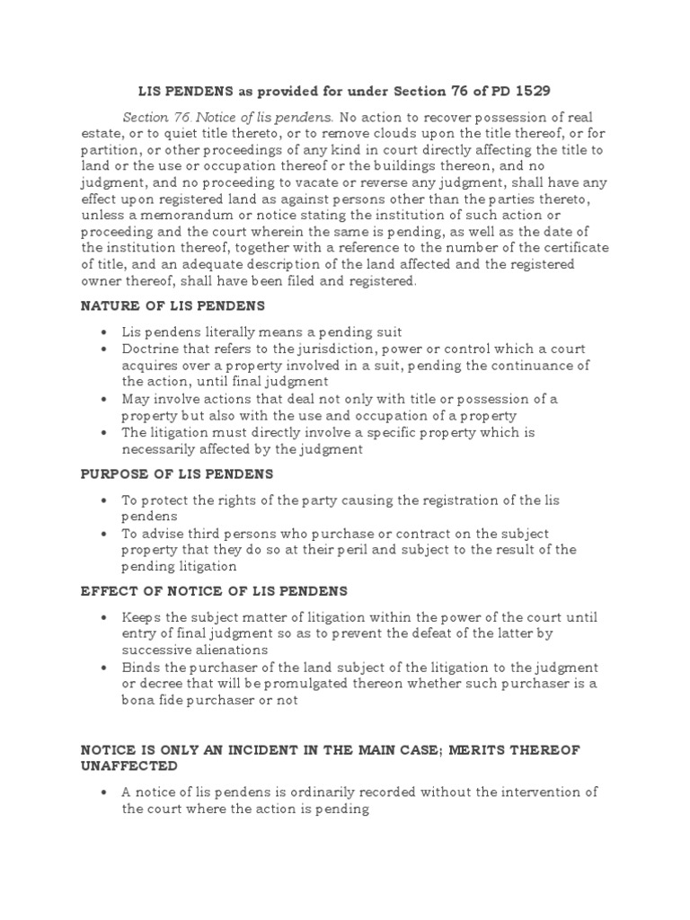 Understanding Lis Pendens in Real Estate | PDF | Lawsuit | Judgment (Law)