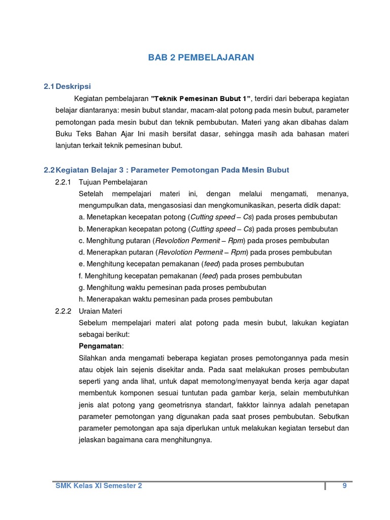 Modul PJJ XI-ii 1 (Parameter Pemotongan Mesin Bubut) | PDF