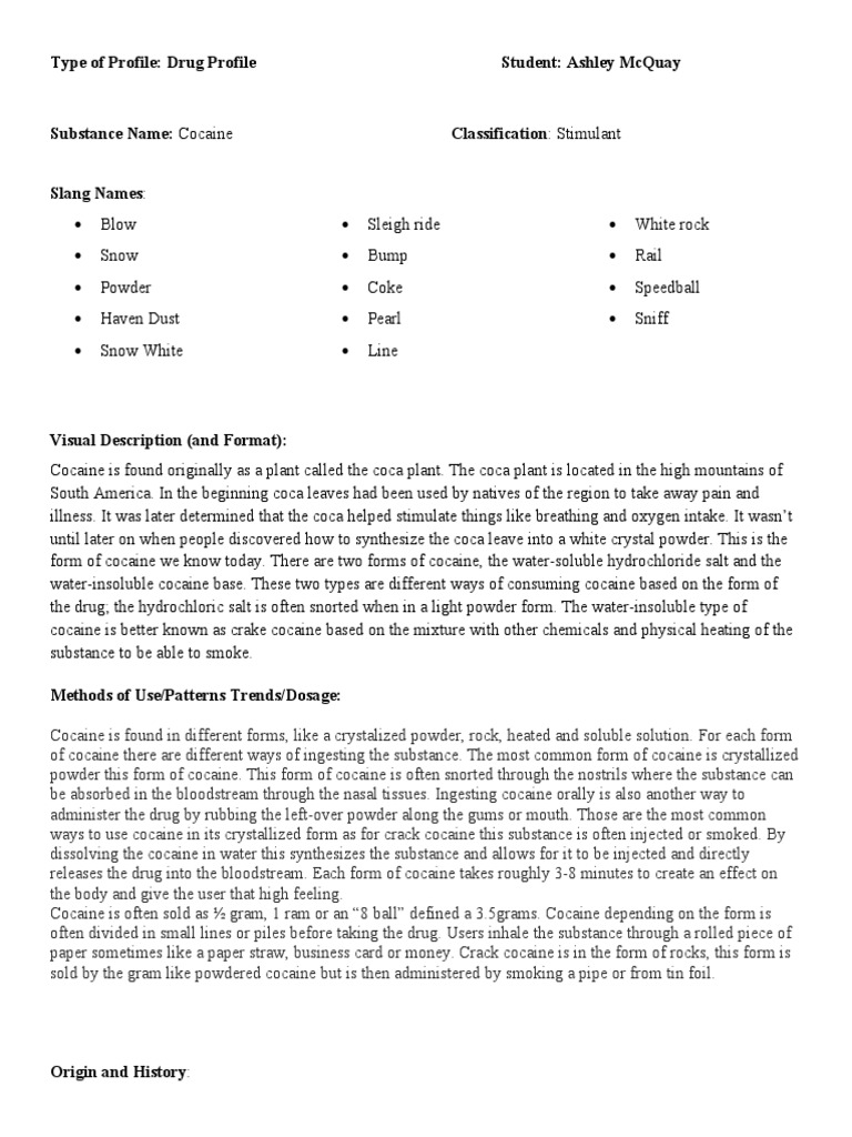 Drug Profile | PDF | Dopamine | Cocaine