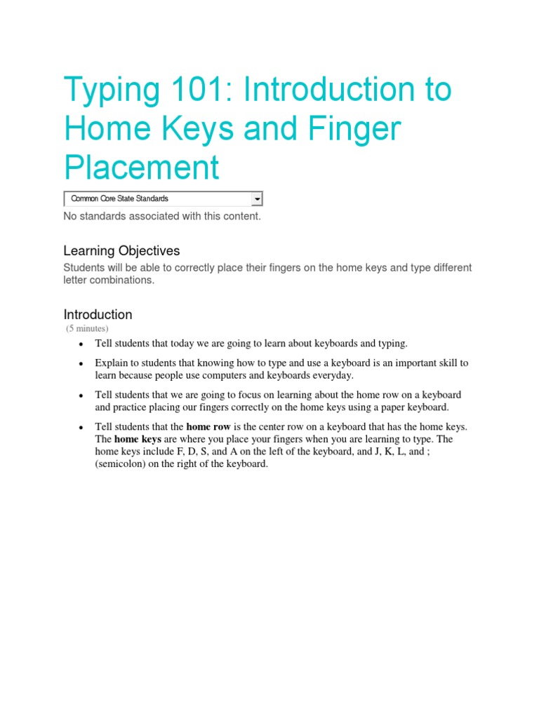 Typing 101: Introduction To Home Keys and Finger Placement: Learning ...