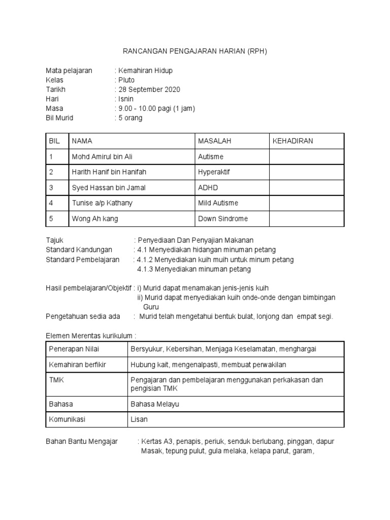 Contoh RPH Pendidikan Khas | PDF