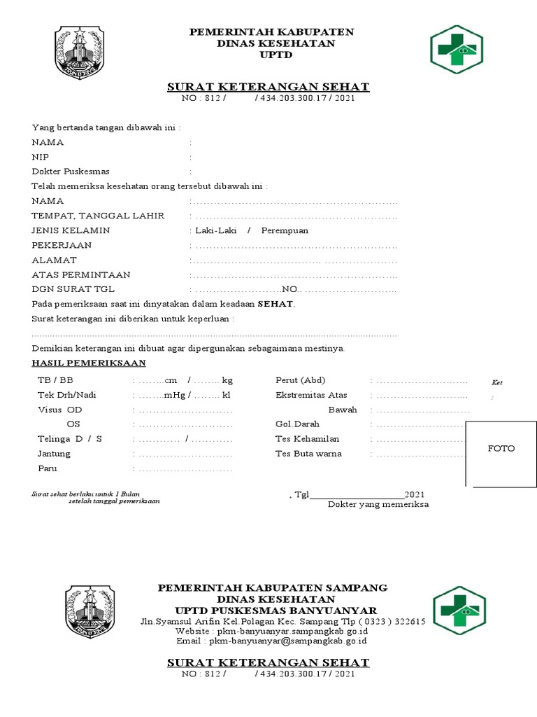 FORM Surat Keterangan Sehat | PDF