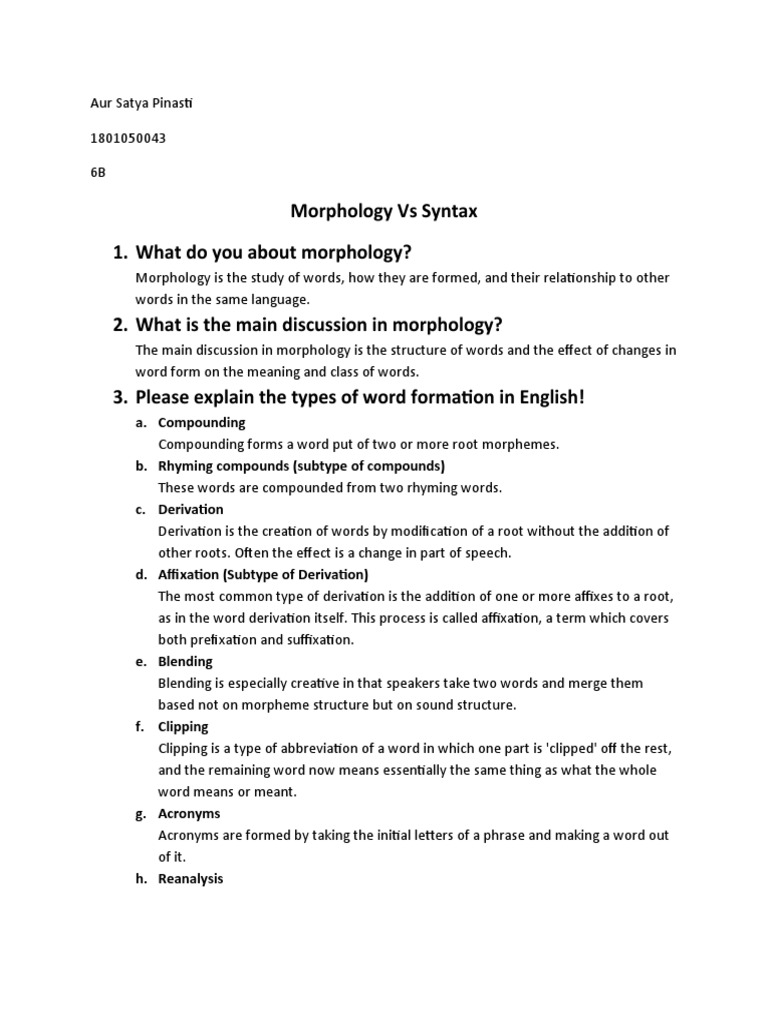 Morphology VS Syntax | PDF | Morphology (Linguistics) | Word