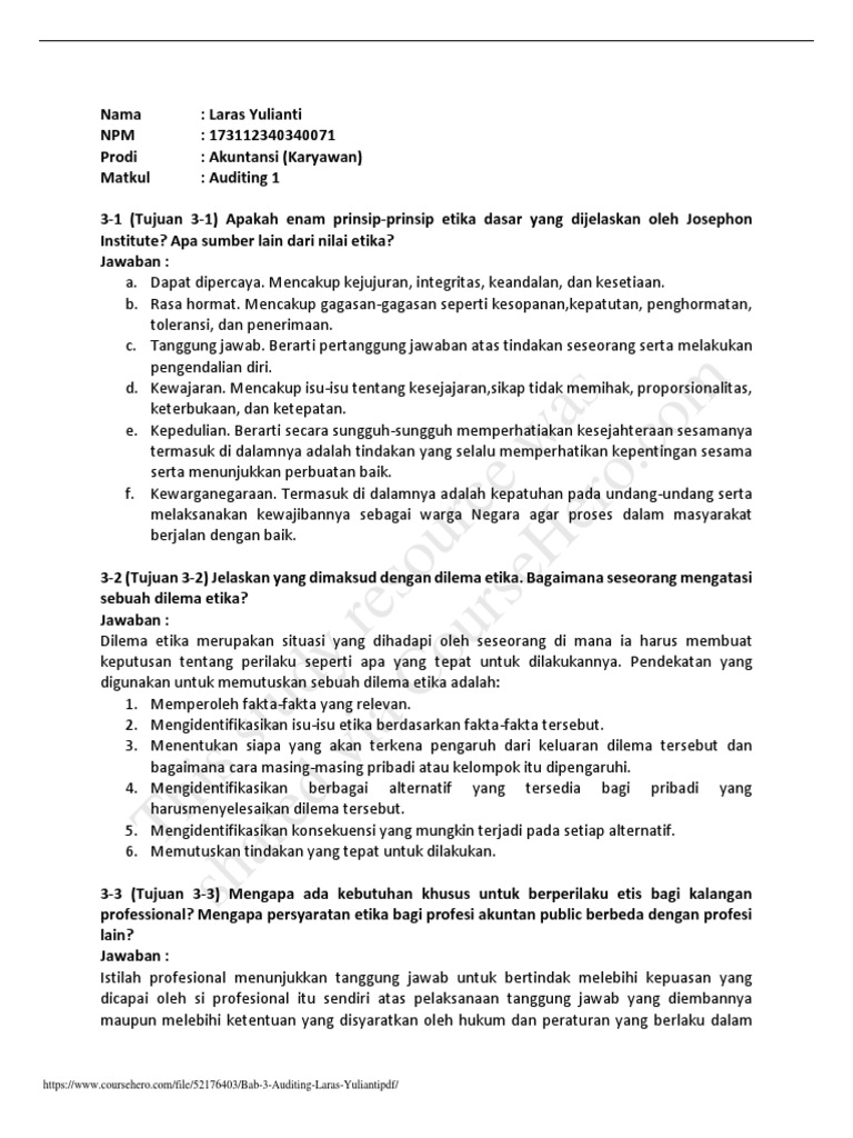 Bab 3 Auditing Laras Yulianti PDF | PDF