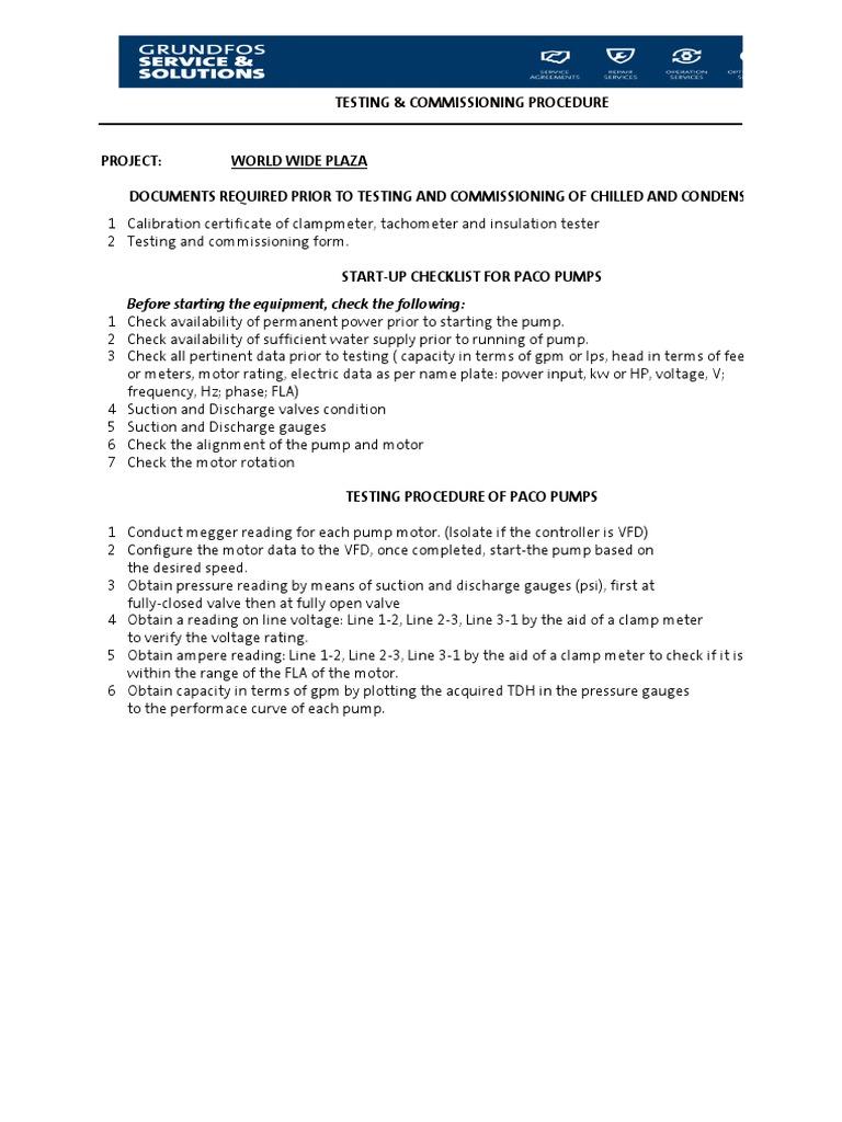 Testing & Commissioning Checklist - HVAC Pumps | PDF
