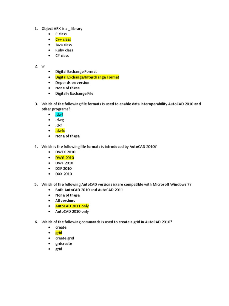 AutoCAD Quiz 5 | PDF | Auto Cad | Computing