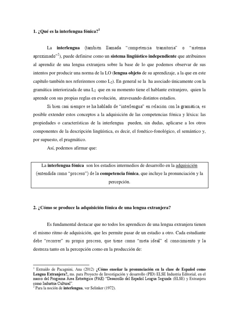 Características de La Interlengua Fónica | PDF | Fonema | Aquisición de ...