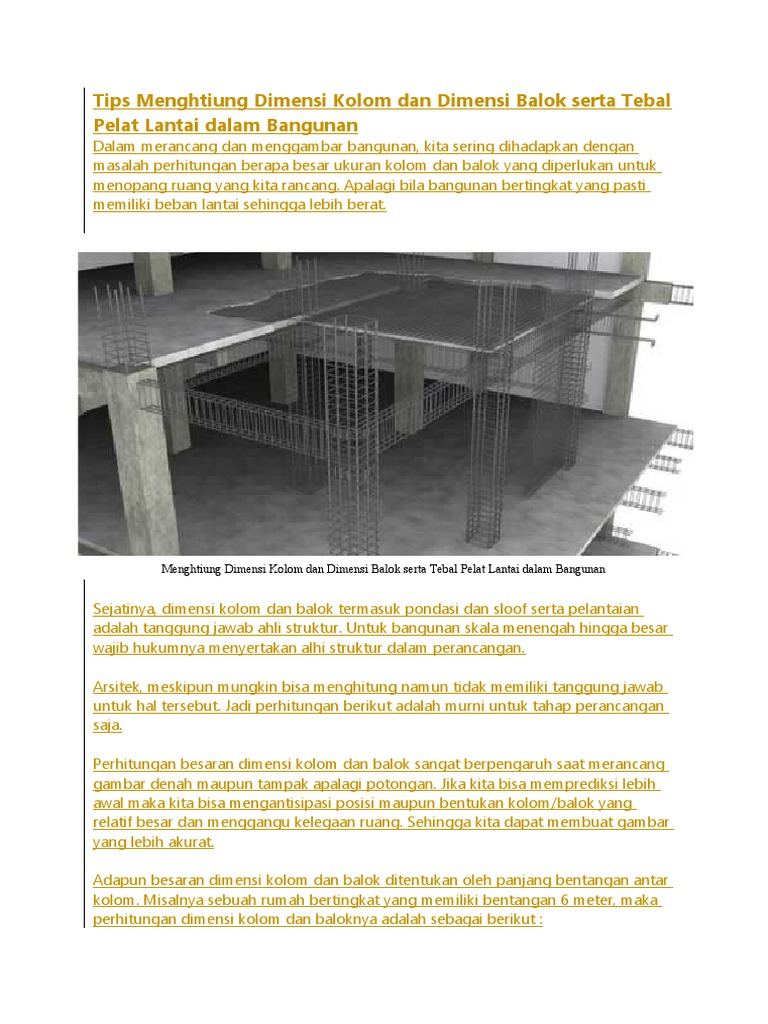 Tips Menghitung Dimensi Kolom Dan Dimensi Balok Serta Tebal Pelat ...