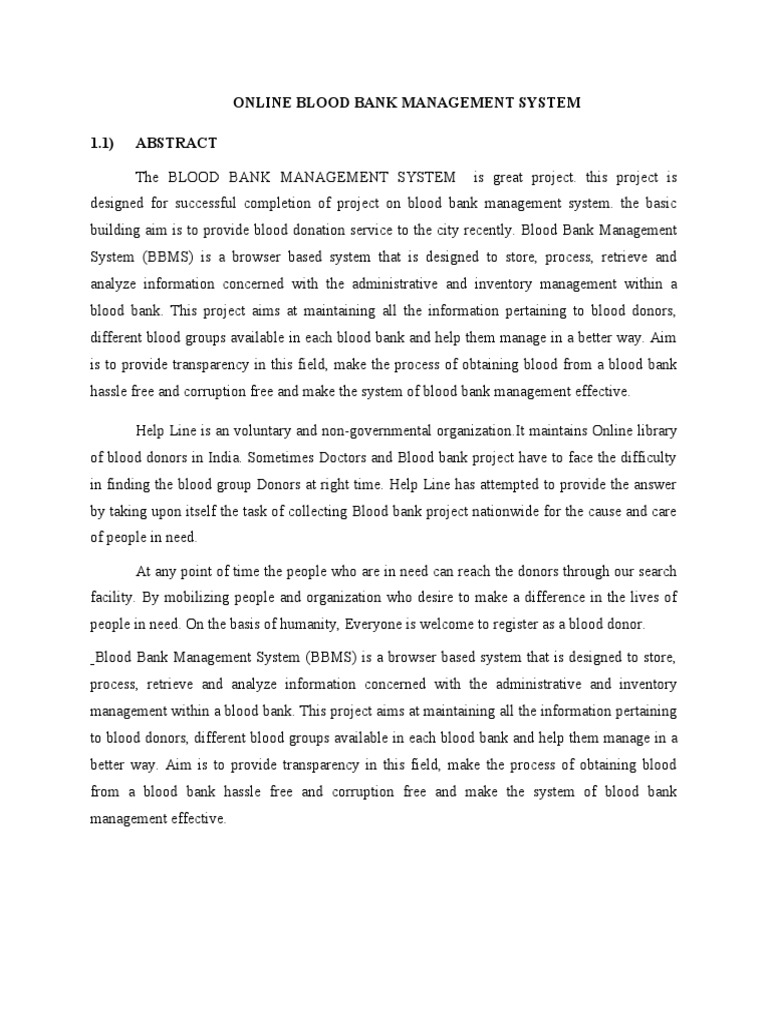 Online Blood Bank Management System 1.1) | PDF | Feasibility Study ...