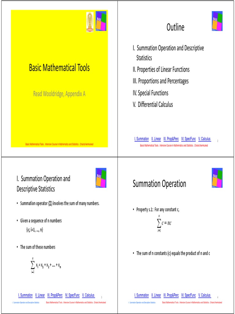 Appendix A Basic Mathematical Tools 2015 | PDF | Summation | Statistics