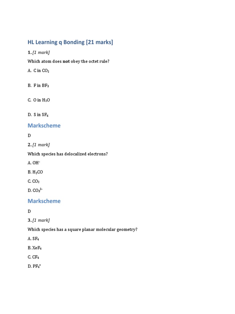 Bonding and Molecular Geometry Quiz | PDF | Chemical Bond | Ozone