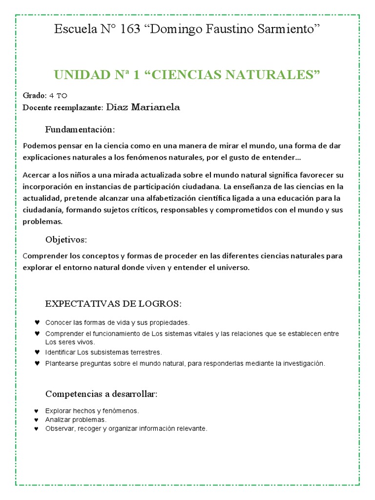 UNIDAD N 1 Naturales | PDF | Evaluación | La naturaleza humana